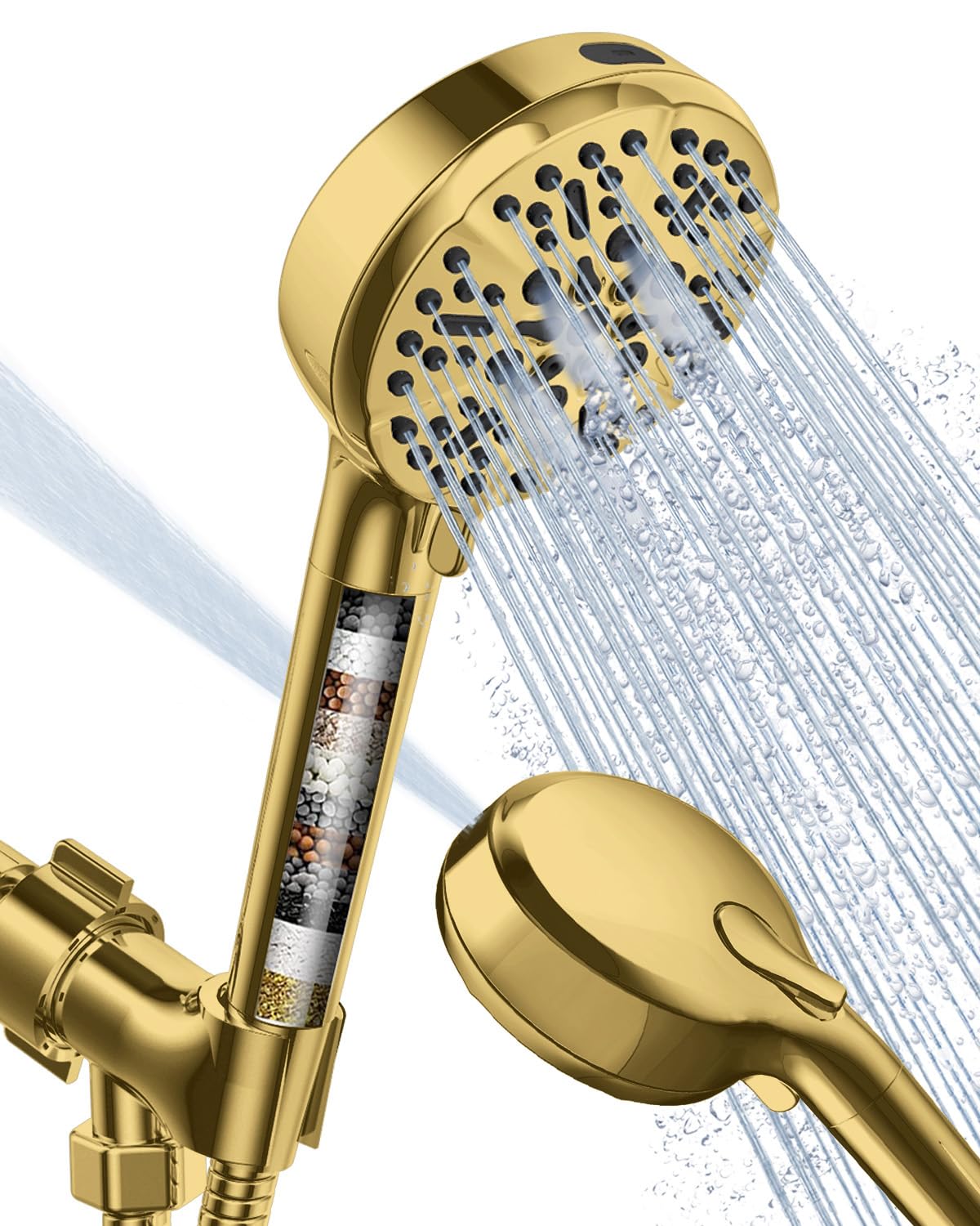 Filtered Shower Head with Handheld Gold, BOWGER 6 Modes High Pressure ...