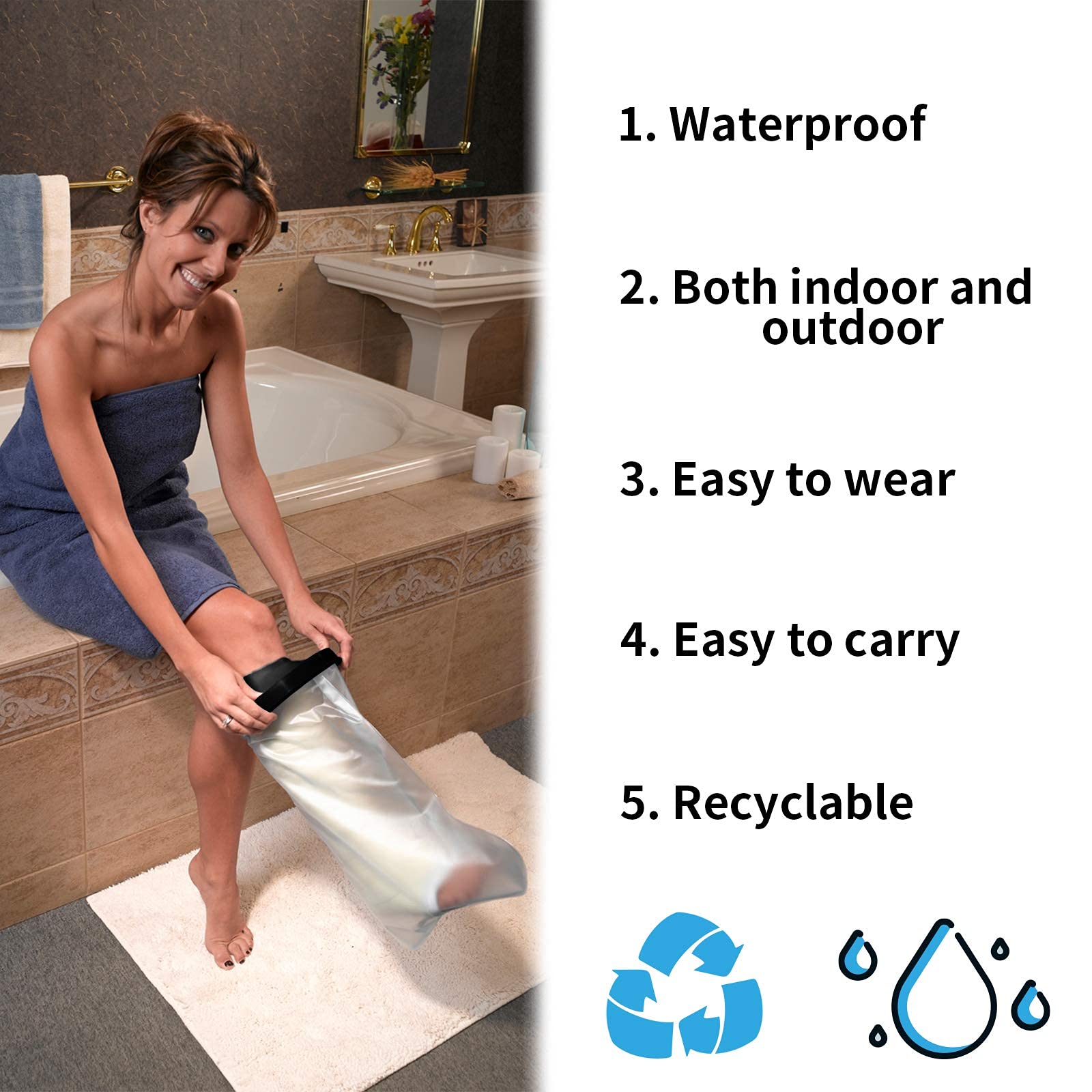 B013 Waterproof Leg Cast Cover for Shower, Watertight Foot Protector ...
