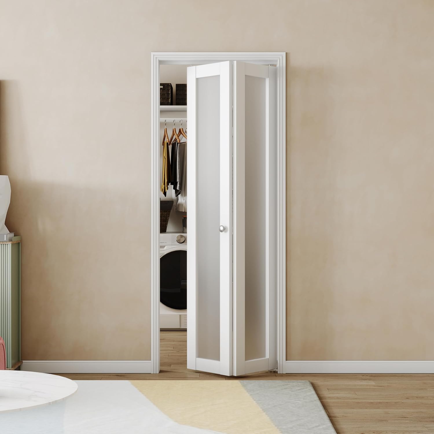 BARNER HOME Closet Doors, Single Frosted Glass Panel Bi-Fold Door ...