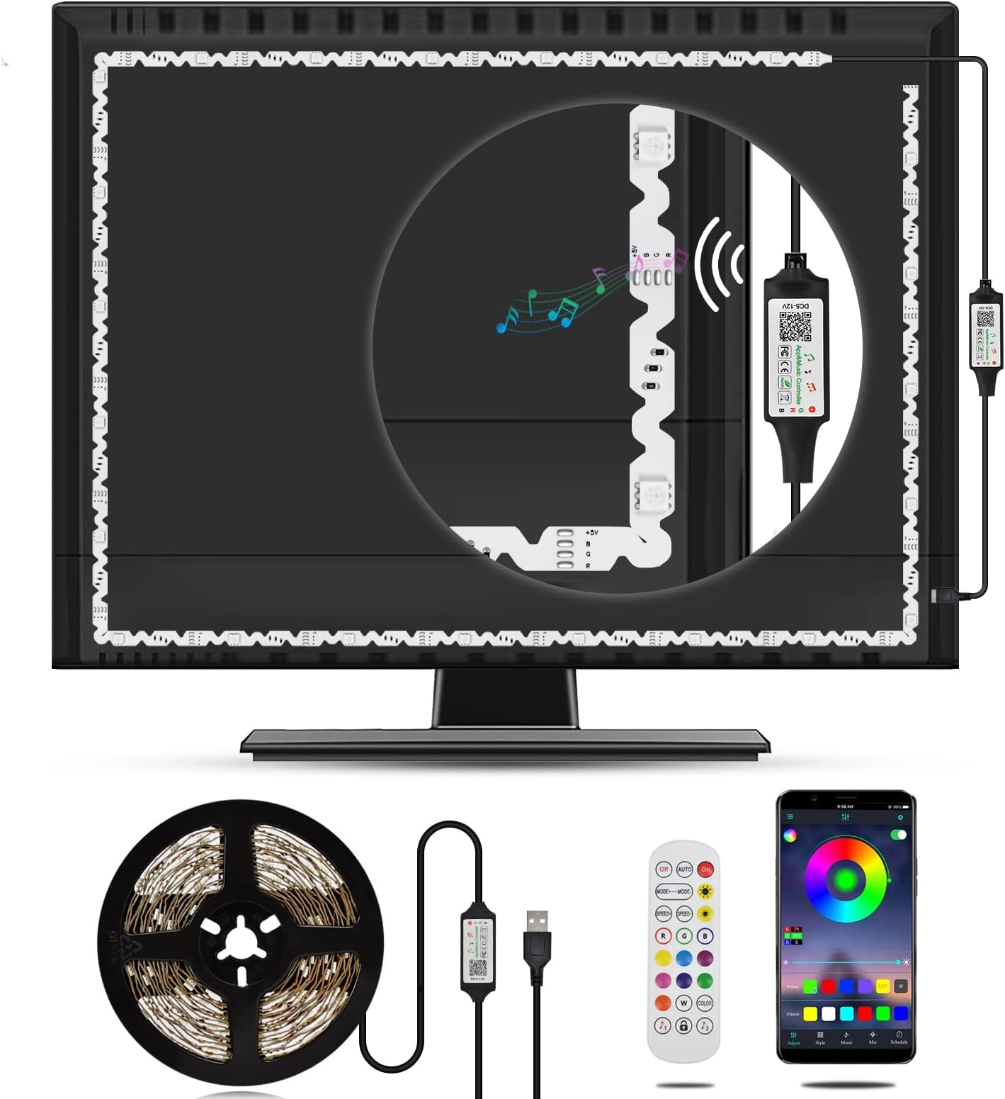 TV LED Backlights USB LED Strip Lighting for 60 65 inches Behind TV ...