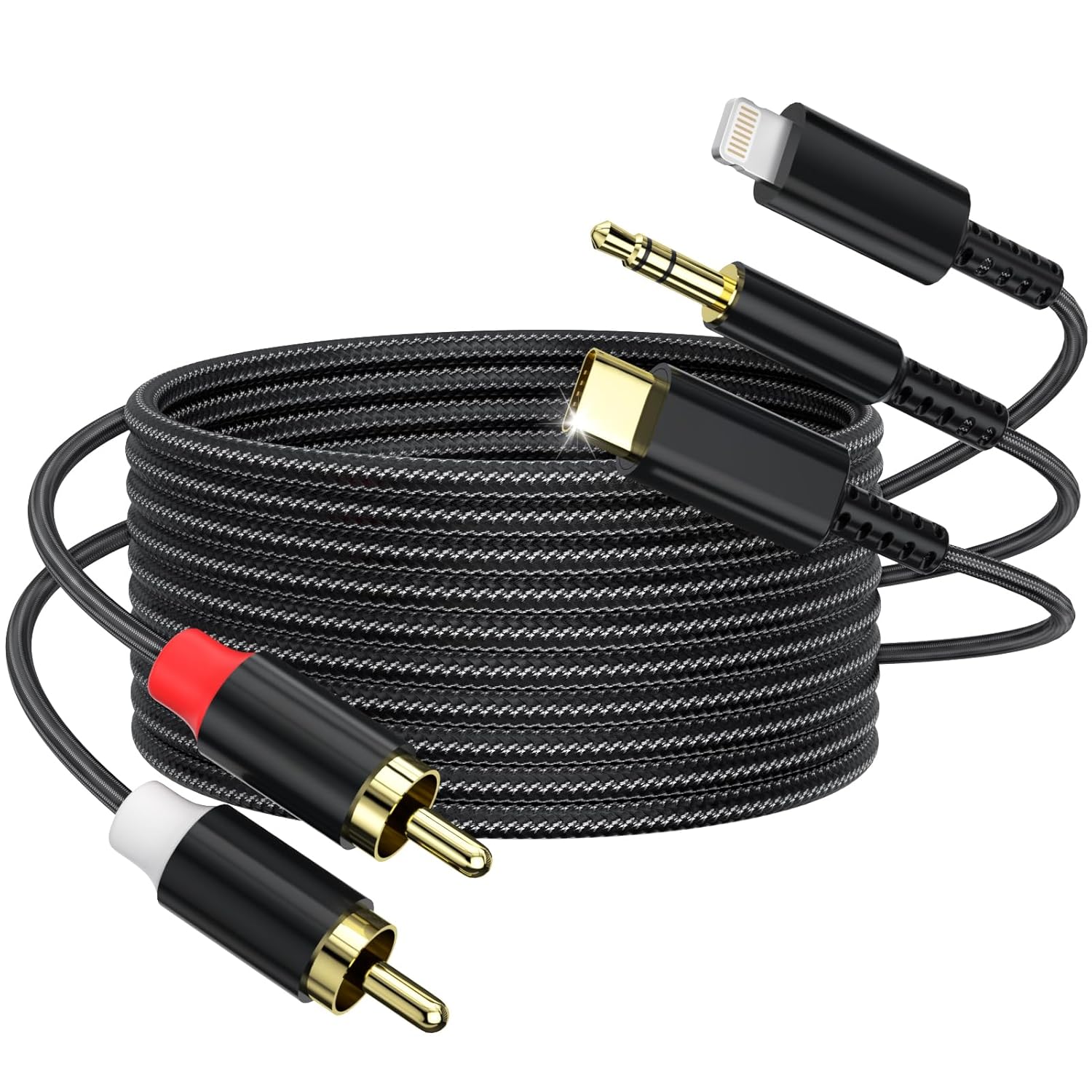 Amazon.com: CKCN 3 in 1 RCA to 3.5mm Audio Cable - 5FT, RCA to USB C ...