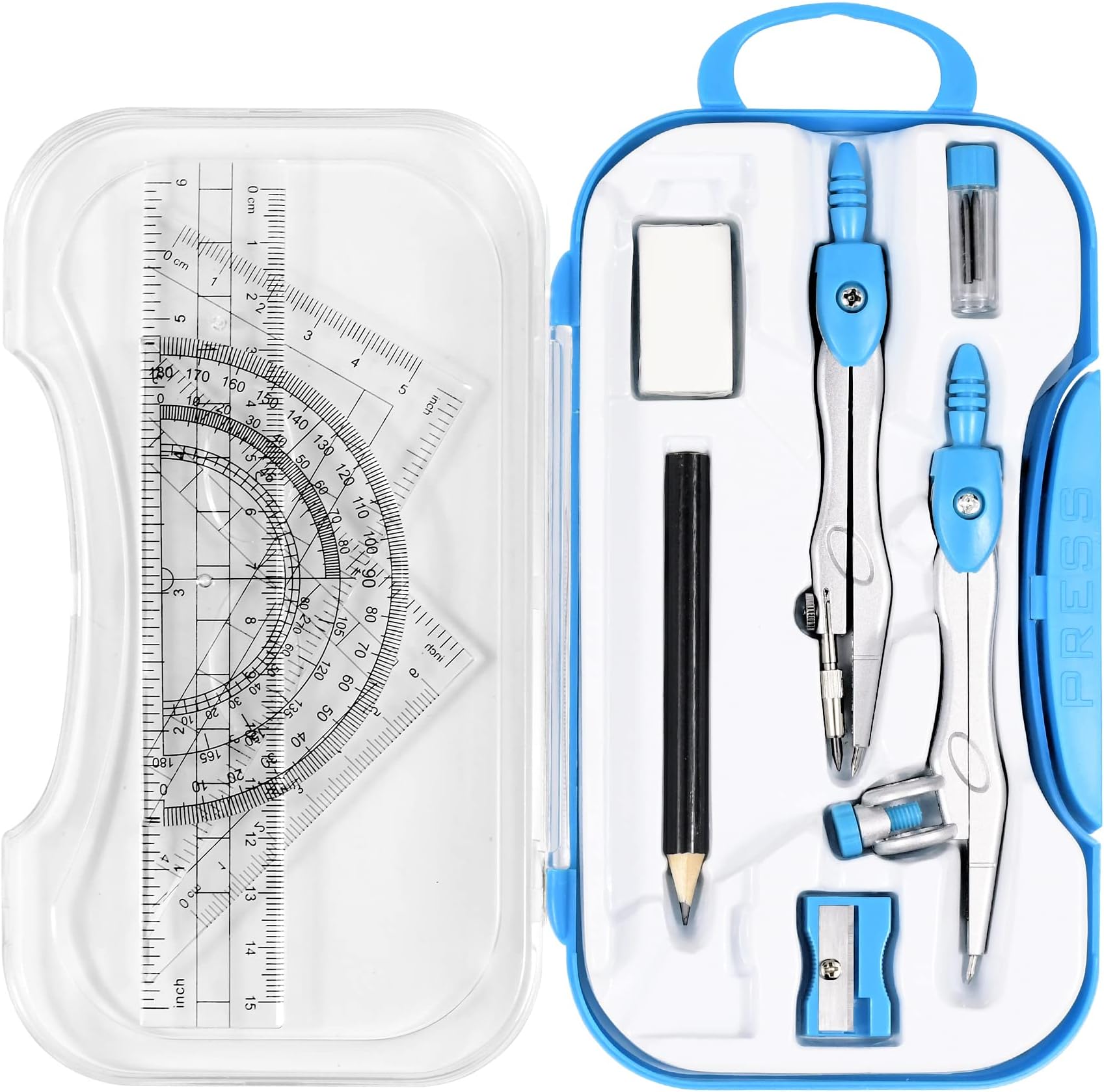 Amazon.com : Unjoo Math Geometry Kit Sets 10 Piece Student Supplies with Shatterproof Storage ...