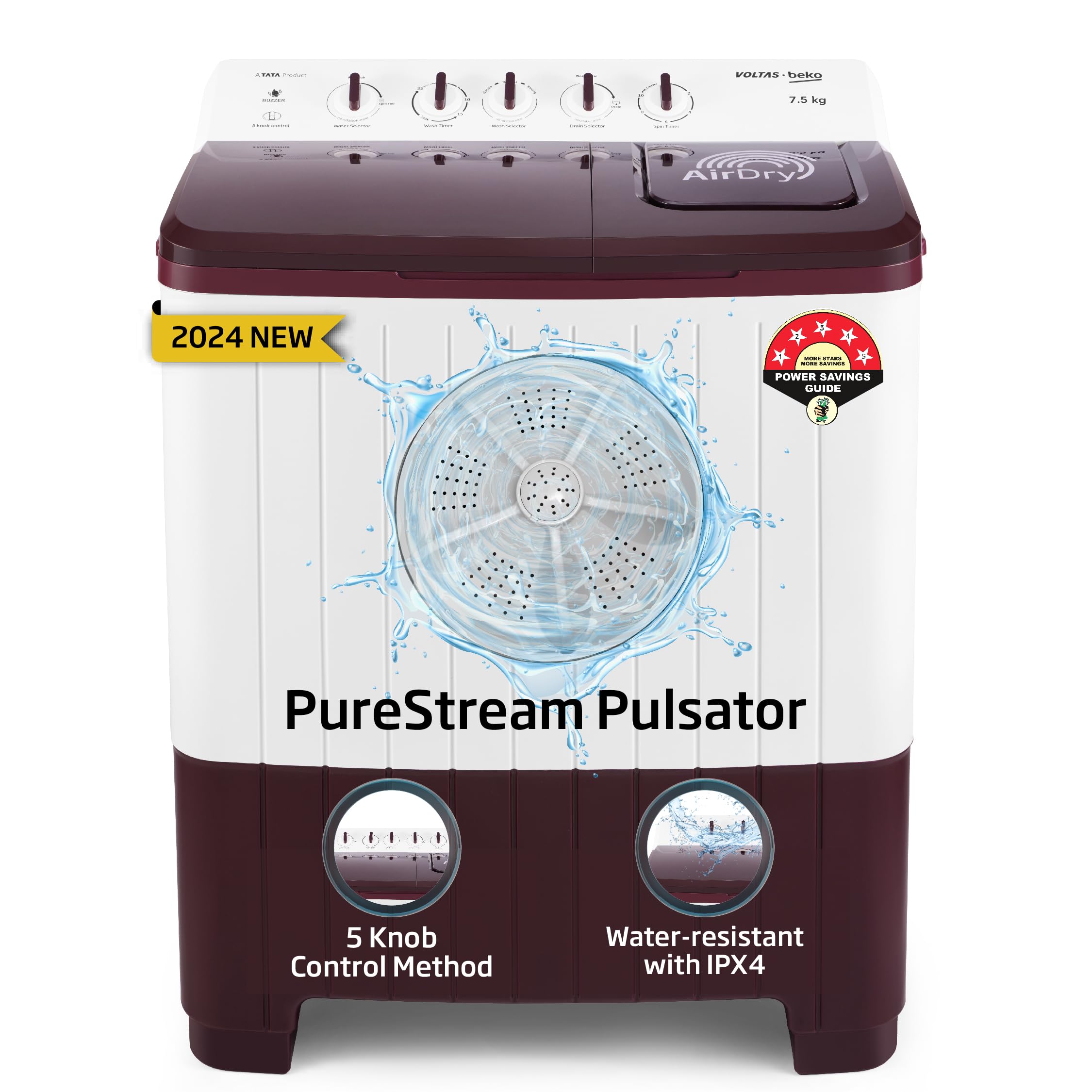 Voltas Beko, A Tata Product 7.5 Kg 5 Star Semi-Automatic Top Loading ...