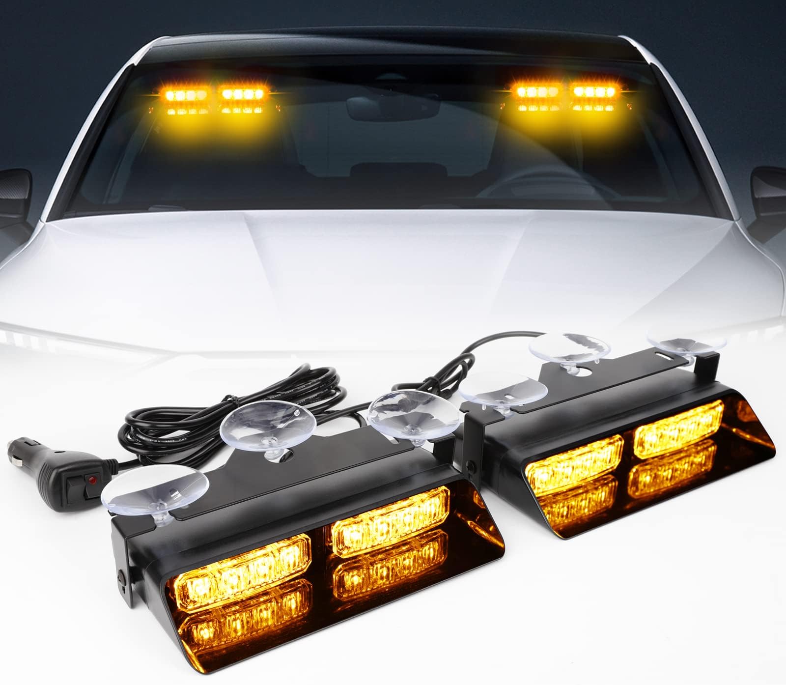 2Pcs Amber Emergency Dash Strobe Lights, 16 Flashing Modes Interior ...
