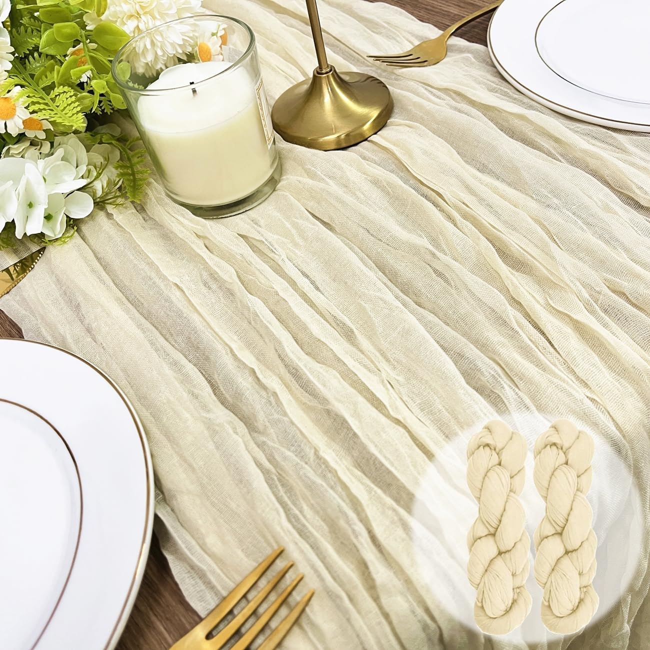 Amazon.com: LUCKNUT 1 Pack Ivory Cheesecloth Table Runner; 13Ft Extra ...