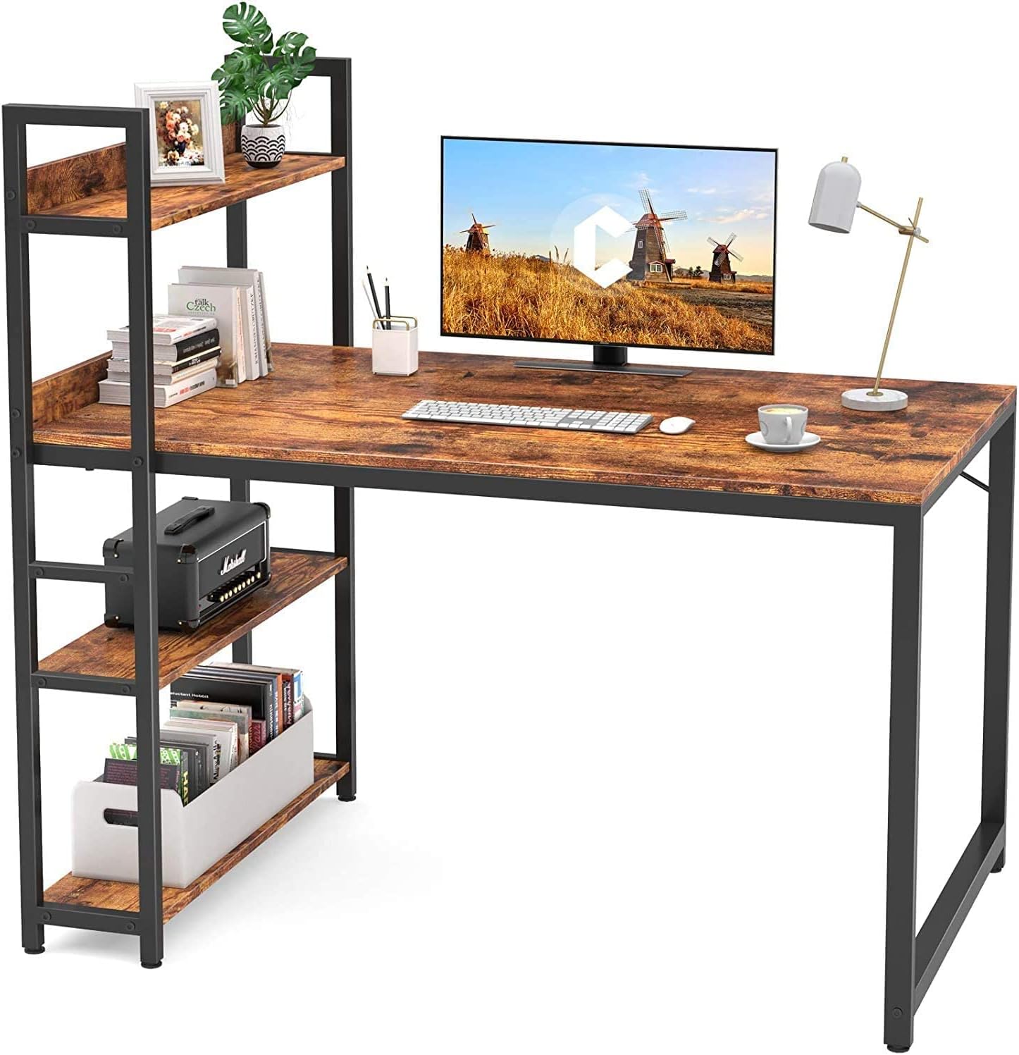 CubiCubi Schreibtisch, 100 x 50cm Groß Computertisch mit Regal rechts ...