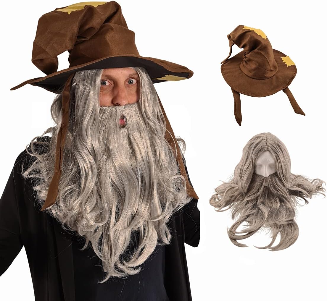 Amazon.com: HandinHandCreations Wizard Wig and Long Beard with Wizard ...