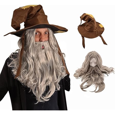 Amazon.com: Kangaroo Wizard Wig and Beard – Long Wizard Hair and Beard ...