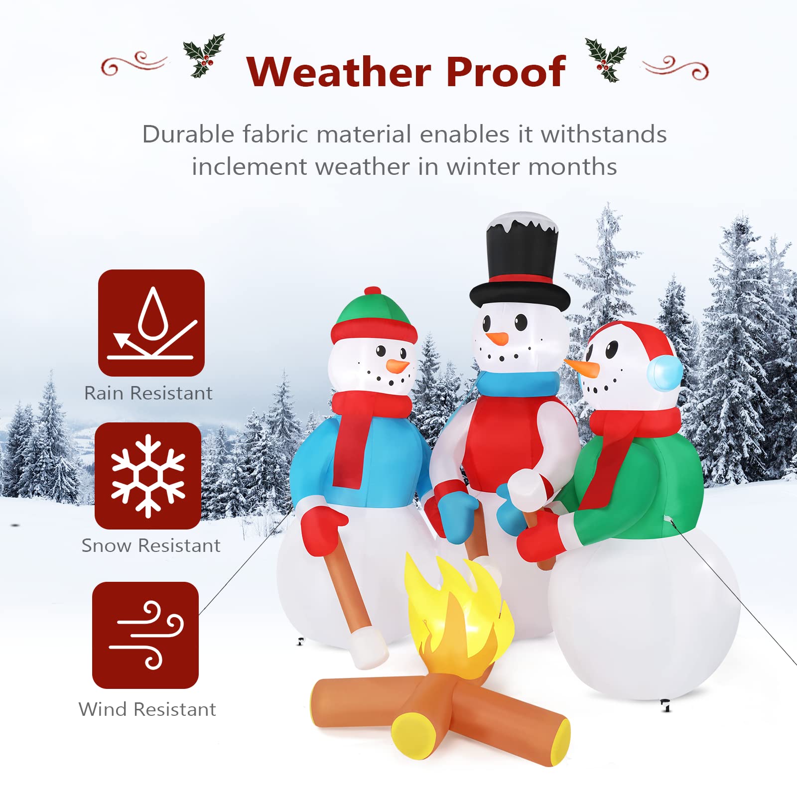 VINGLI Lighted Inflatable Christmas Snowman Outdoor Decorations with ...