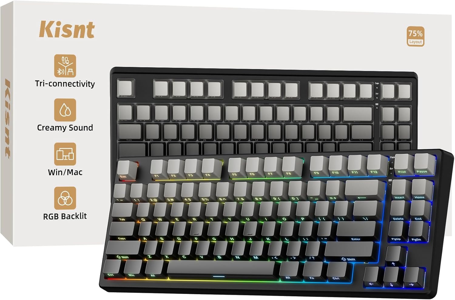Amazon.com: Kisnt KN85 Wireless Mechanical Gaming Keyboard, 75% Layout ...