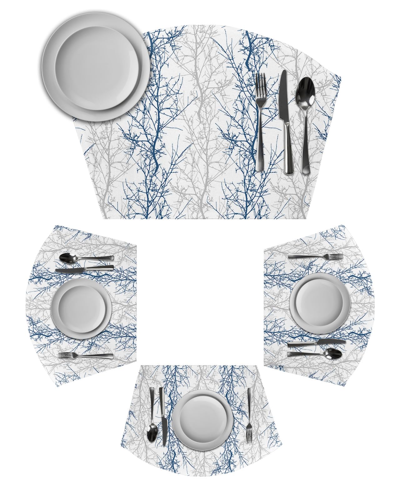 Amazon.com: Round Table Placemats Set of 4 Navy Blue Grey Tree Branch ...