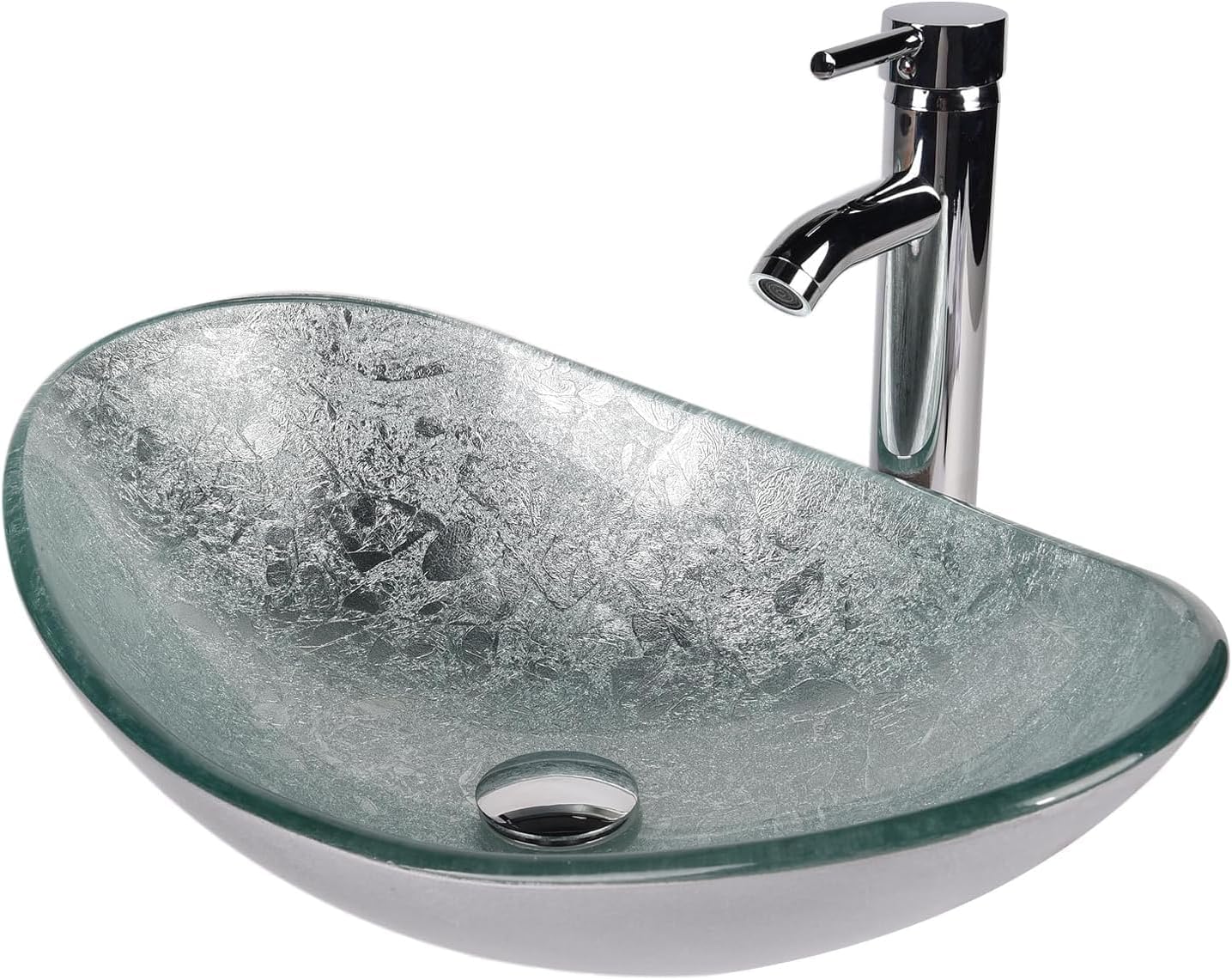 Bathroom Vessel Sink, Oval Bowl Tempered Glass Sink, 21"x13" Countertop ...