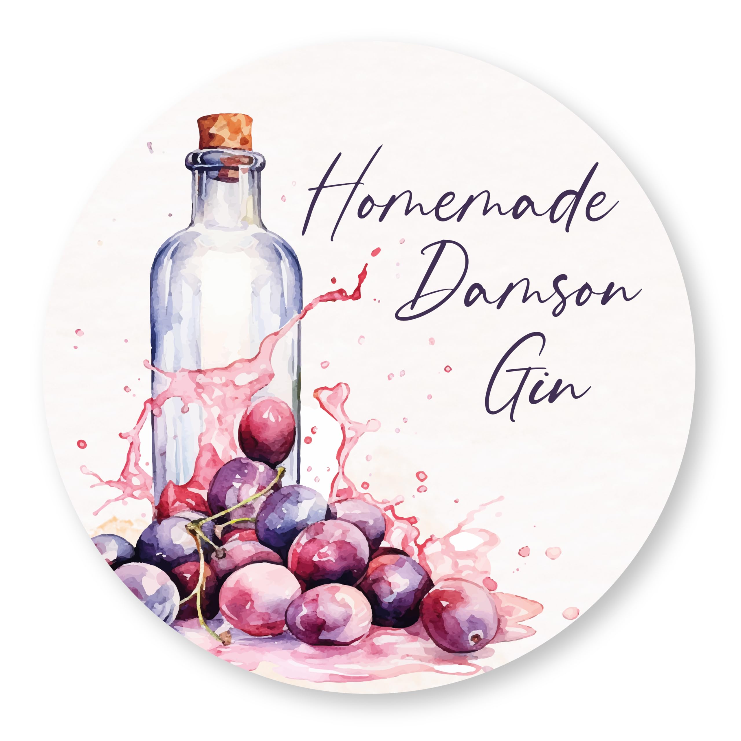 (Pack of 12) Homemade Damson Gin Labels - Watercolour Splash Sloe Berry ...