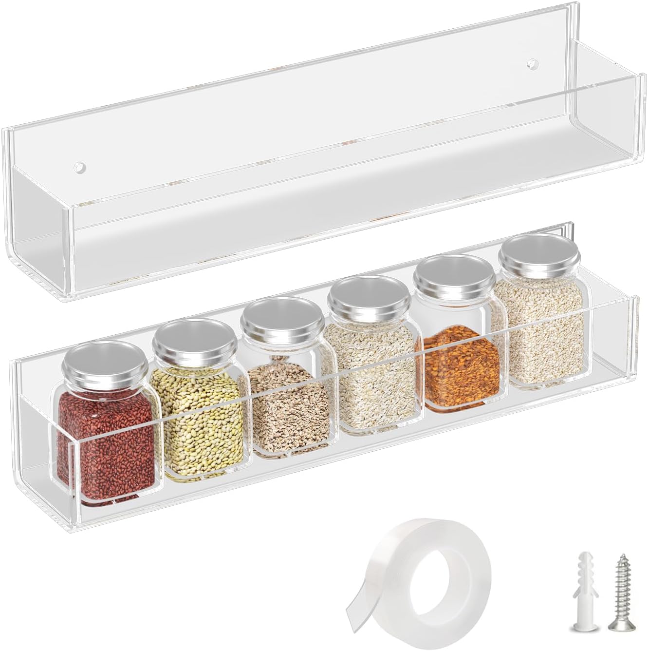 Amazon.com: Urban Deco Acrylic Spice Rack Wall Mount, 15” Clear Spice ...