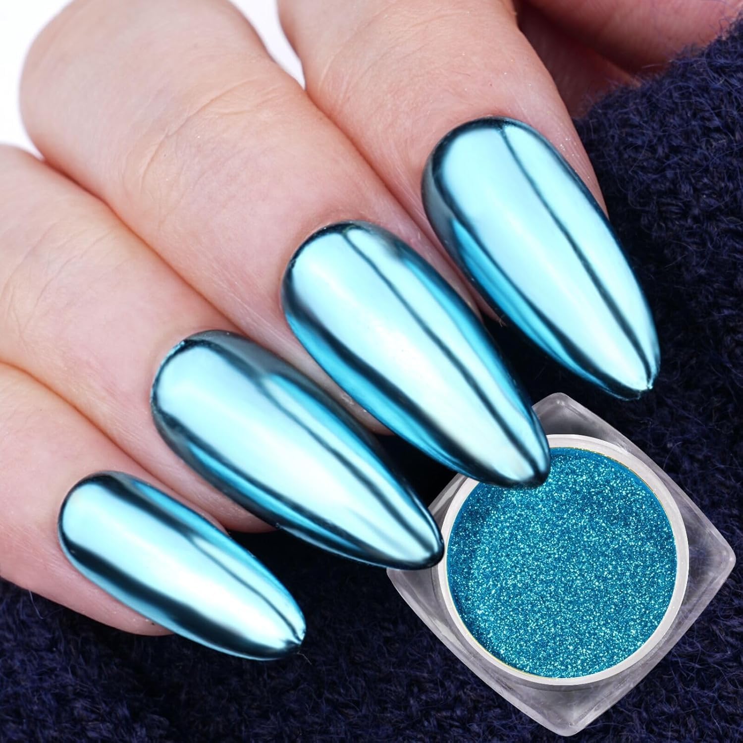 Amazon.com: Pretty Diva Cyan Chrome Nail Powder, Cyan Blue Chrome Nail ...