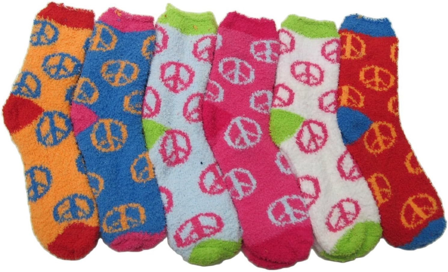 Amazon.com: Fuzzy Socks with Peace Signs, Fuzzy PEACE Socks, 12 Pairs ...