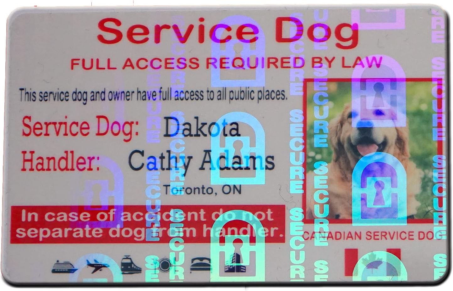 Holographic Service Dog Wallet Card, Service Dog ID Wallet Card ...