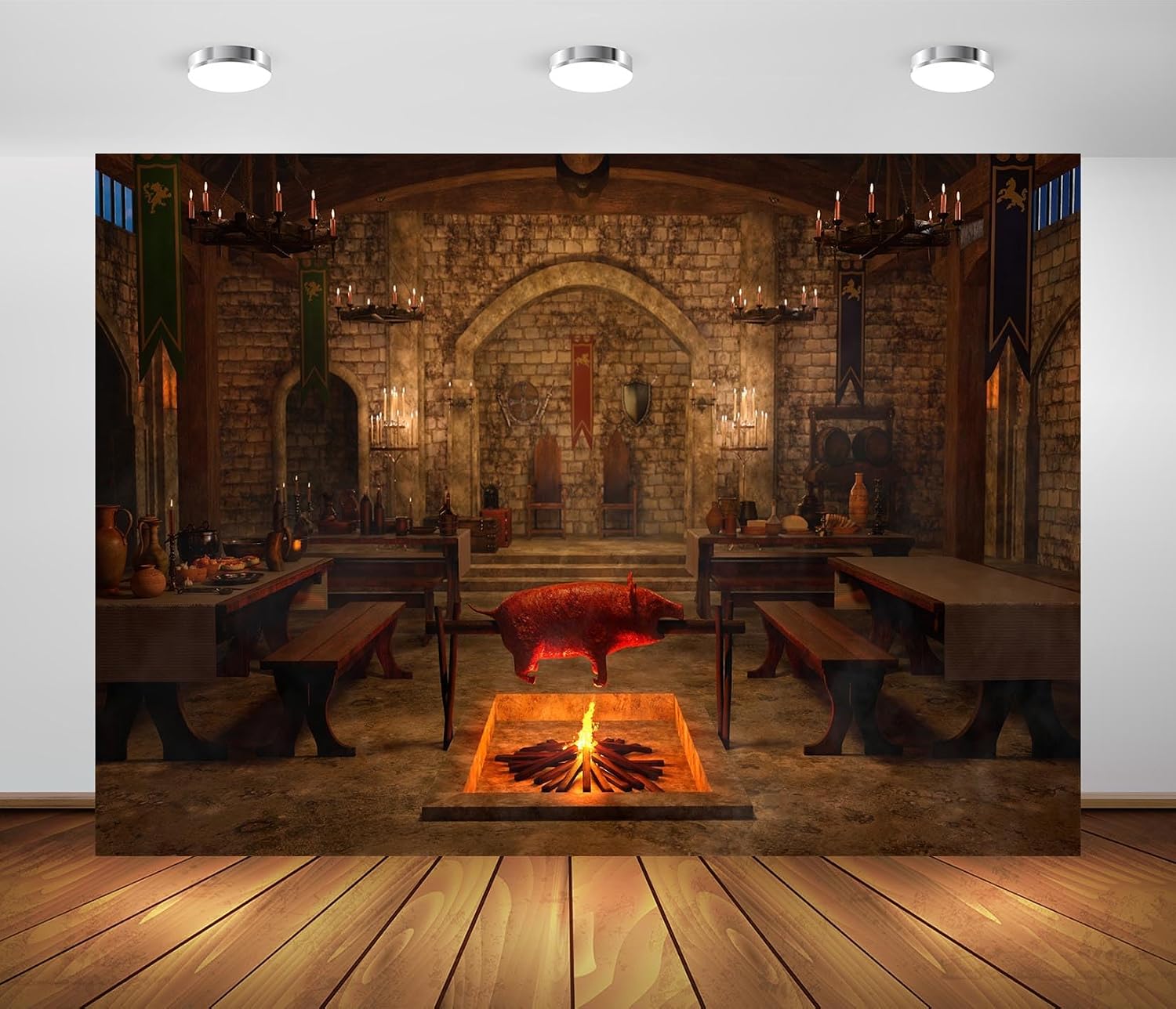 Amazon.com : BELECO 8x6ft Fabric Medieval Viking Dining Hall Backdrop ...