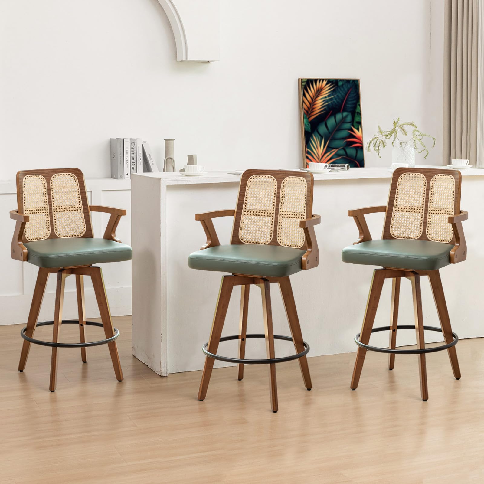 Amazon.com: ALLFONIS Set of 3 Bar Stools - 27 inch Swivel Rattan bar ...