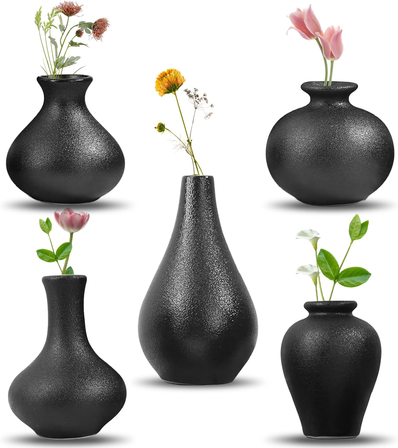 Amazon.com: oliruim Black Mini Bud Vase Set of 5 Small Black Ceramic ...