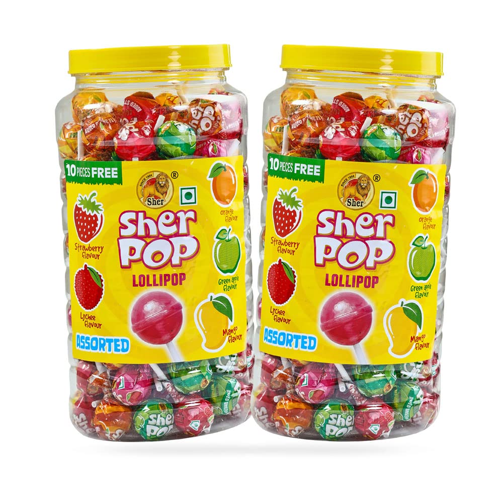 Sher Pop Assorted Flavoured Lollipops Strawberry Lychee Mango Green ...