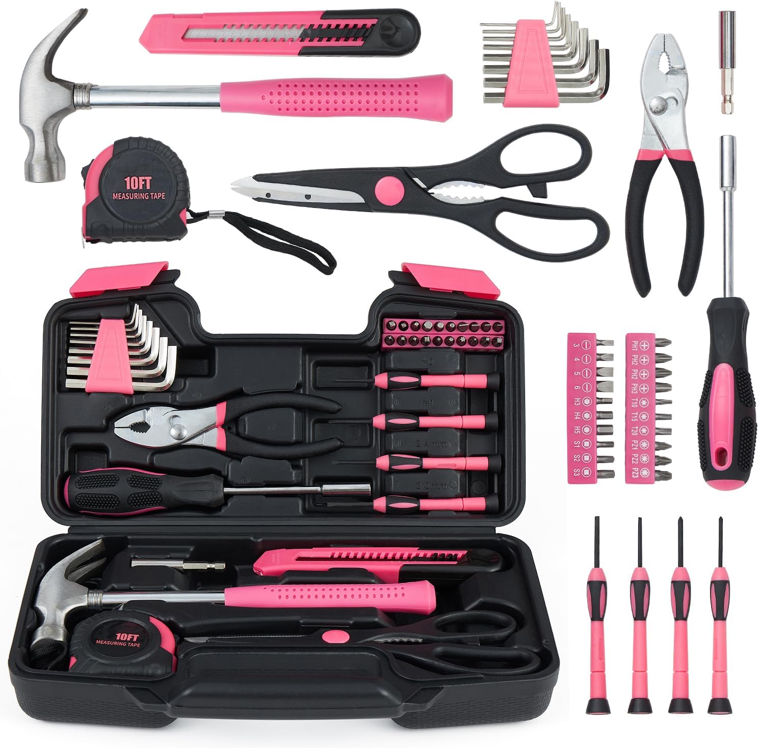 39 Piece All Purpose Basic Household Pink Tool Kit for Women - Small ...