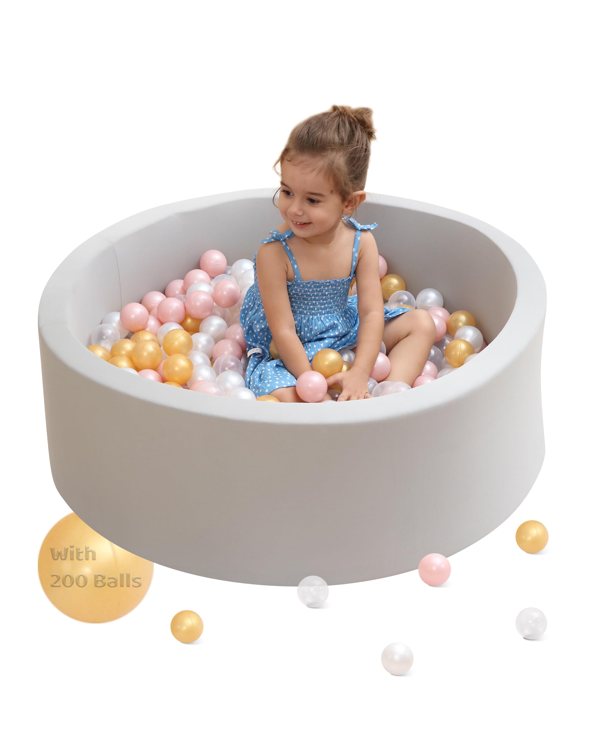 MEOGETY Foam Ball Pit with 200 Balls Included for Kids Toddlers, Gray ...