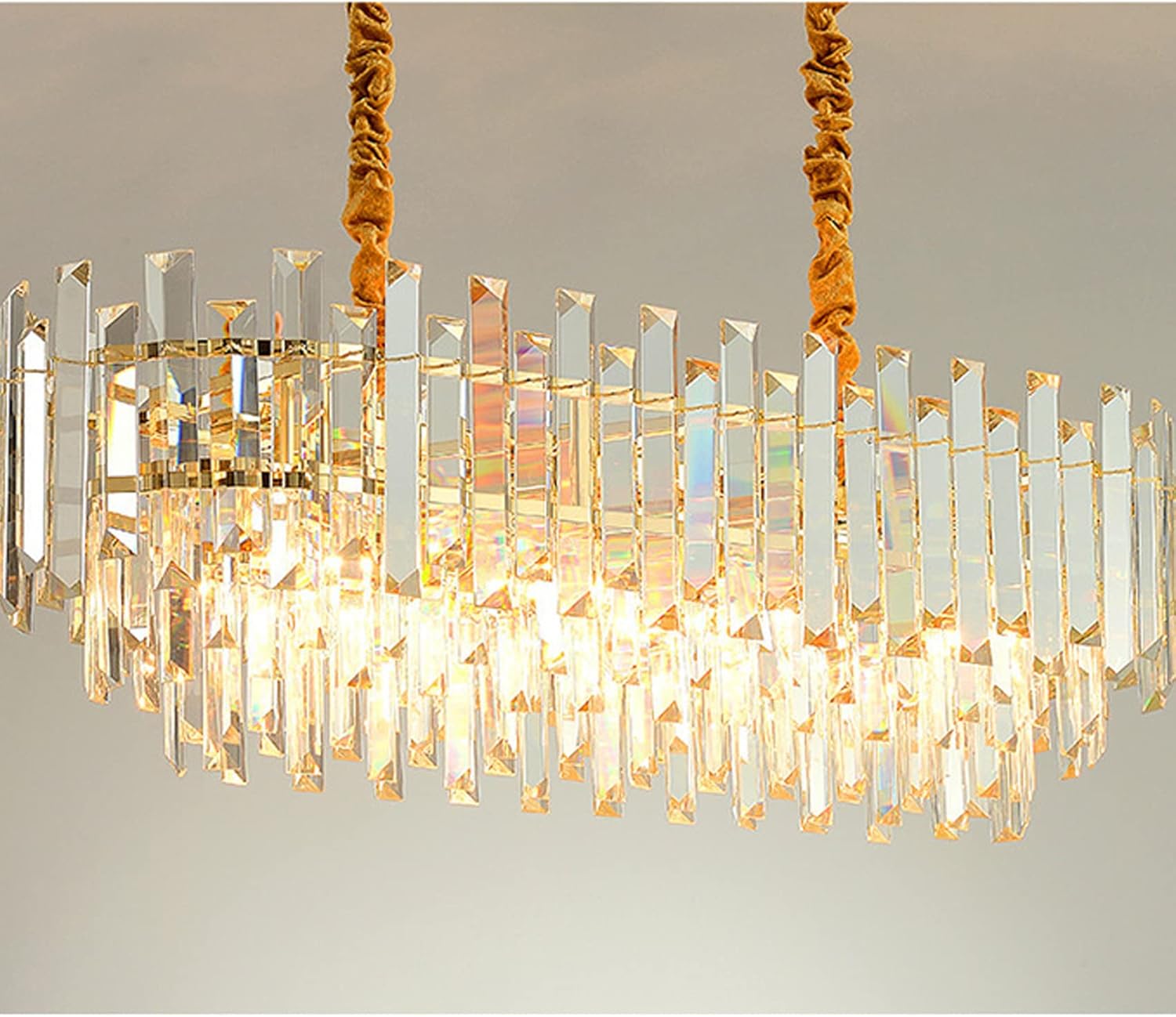 AHEYLITY Crystal Gold Chandeliers Rectangle Light Fixtures Pendant ...