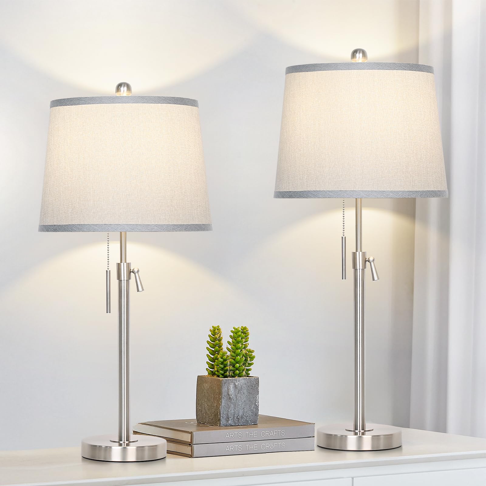 JUNNAI Table Lamps Set of 2, Bedside Lamp Silver Tall Table Lamps for ...