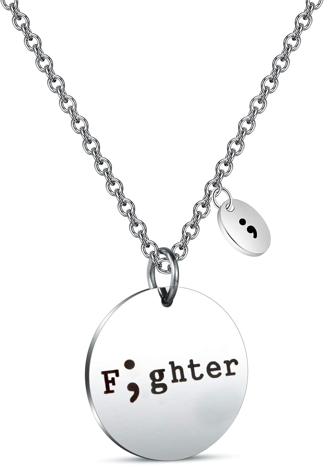Amazon.com: ZUOBAO Hand Stamped Disc Fighter Warrior Semicolon Necklace ...