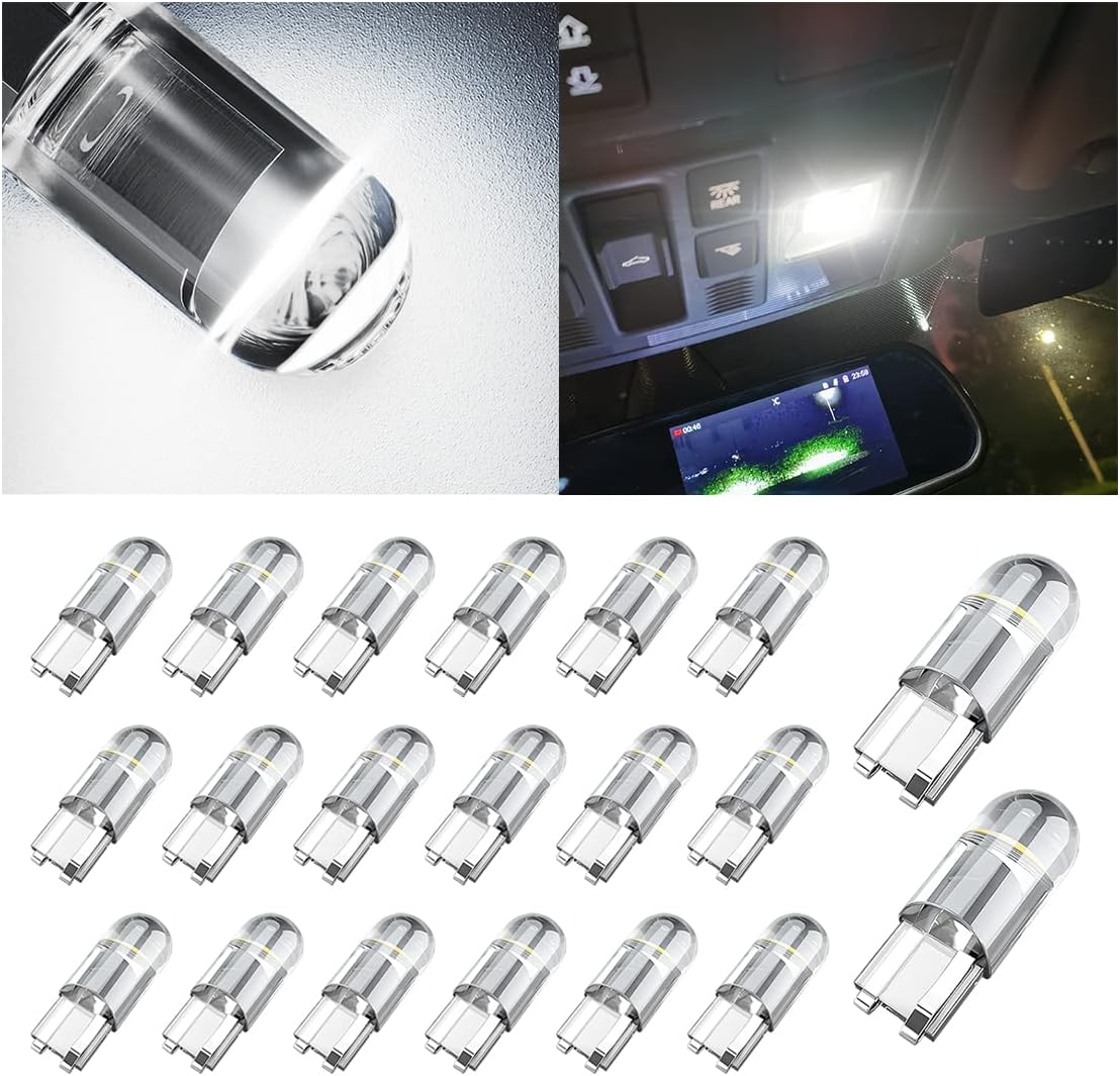 20PCS 194 T10 COB LED Light Bulb for Car, 12V 168 2825 W5W Super Bright ...