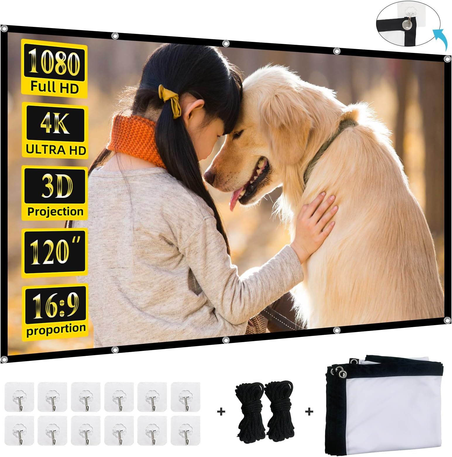 Projector Screen 150 inch, Taotique 4K Movie Projector Screen 16:9 HD ...