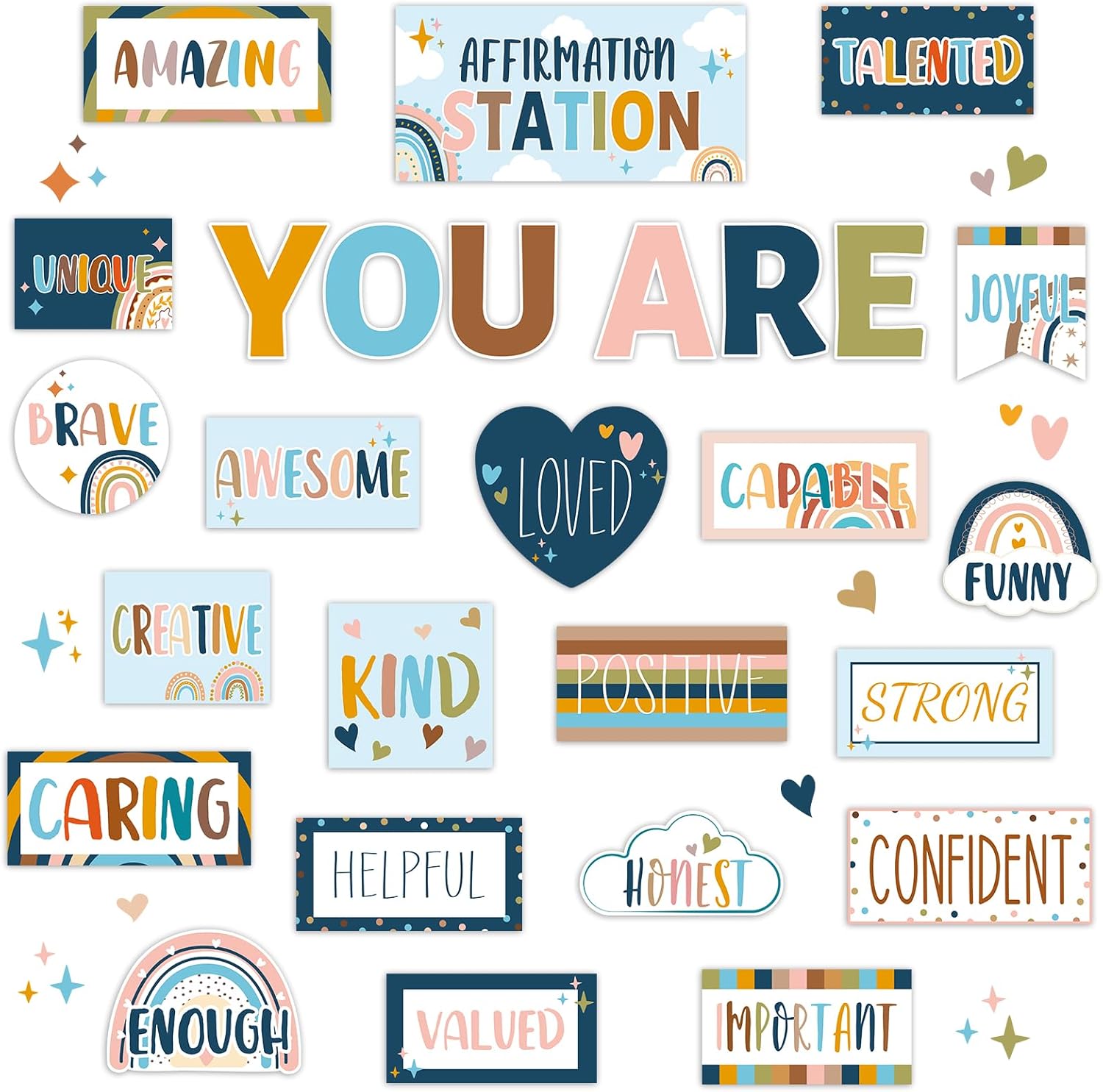 Amazon.com : Boho Affirmation Station Bulletin Board Set Rainbow ...