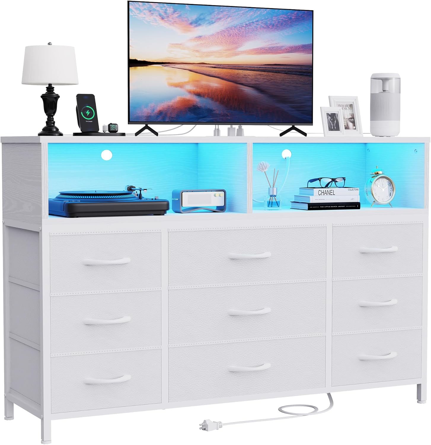 Amazon.com: eiskah White Dresser for Bedroom, 9 Drawers Led Dresser TV ...