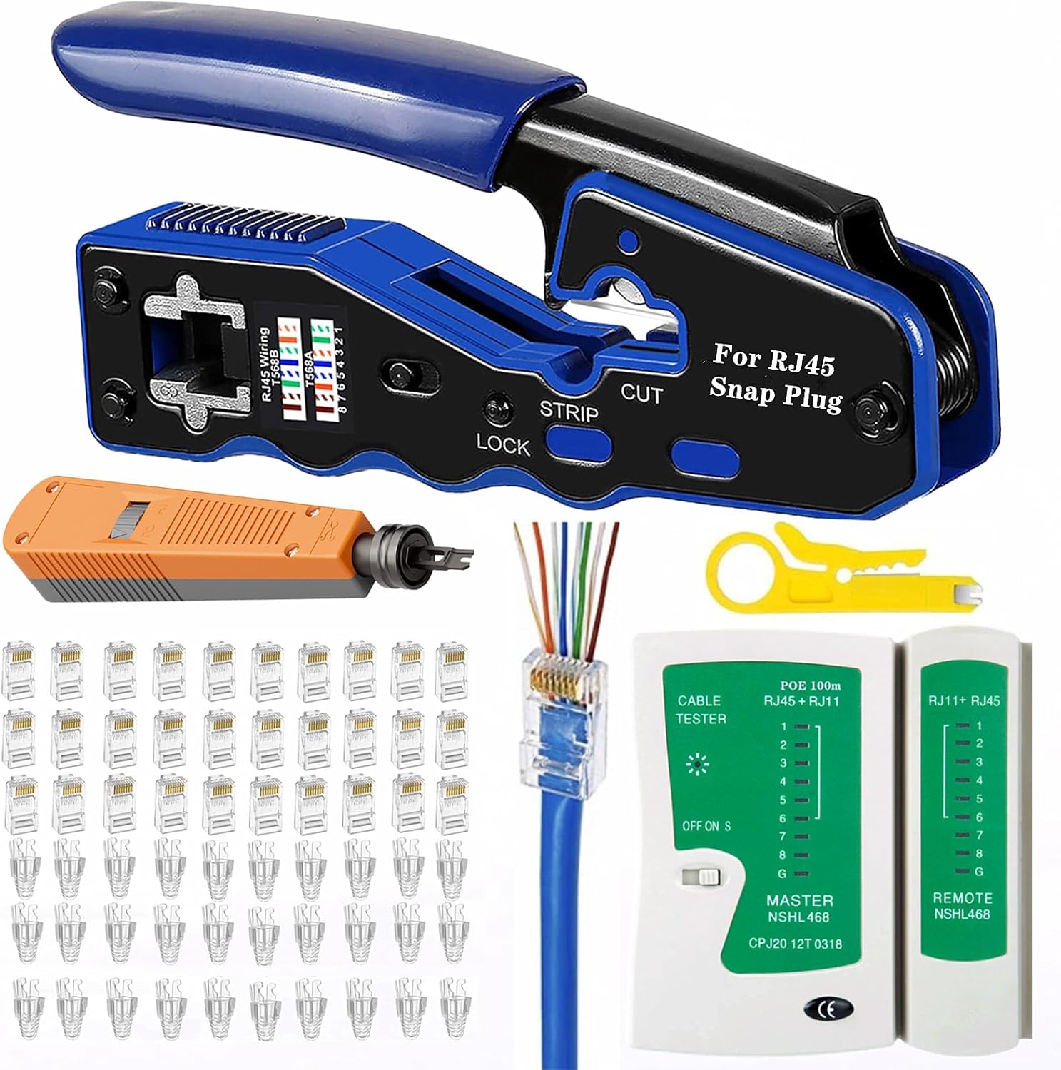 Pass Through RJ45 Crimp Tool Kit Ethernet Crimper Cat6 Cat5e Cat5 ...