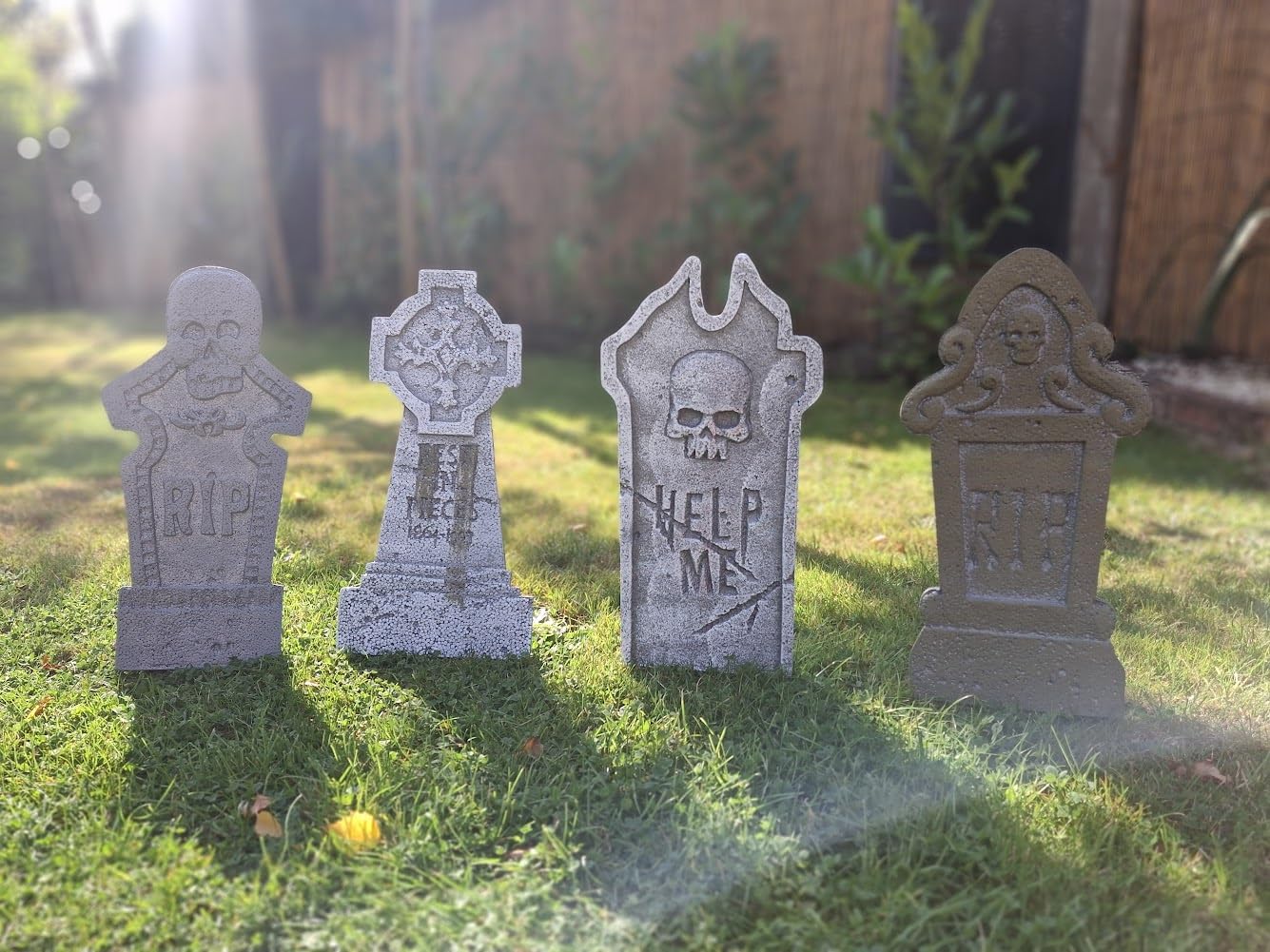 Halloween Tombstone Grave Yard Decorations, Set of 4, Grey Props ...