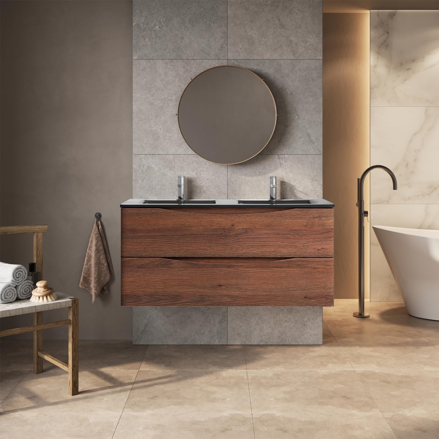 Go Bathrooms Eaton Redwood 1200mm Wall Hung Vanity Unit Inc Grey Glass ...