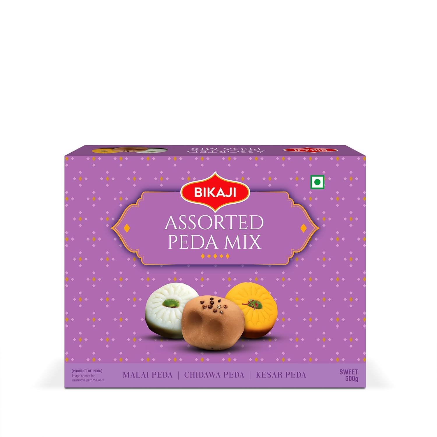 Bikaji Assorted Peda Mix | 500g Pack | Malai Peda, Chidawa Peda, Kesar ...