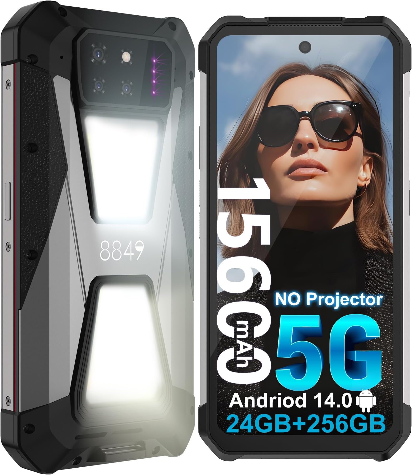 Amazon.com: 8849 Shark Rugged Smartphone, Android 14 5G teléfonos móviles desbloqueados con luz ...