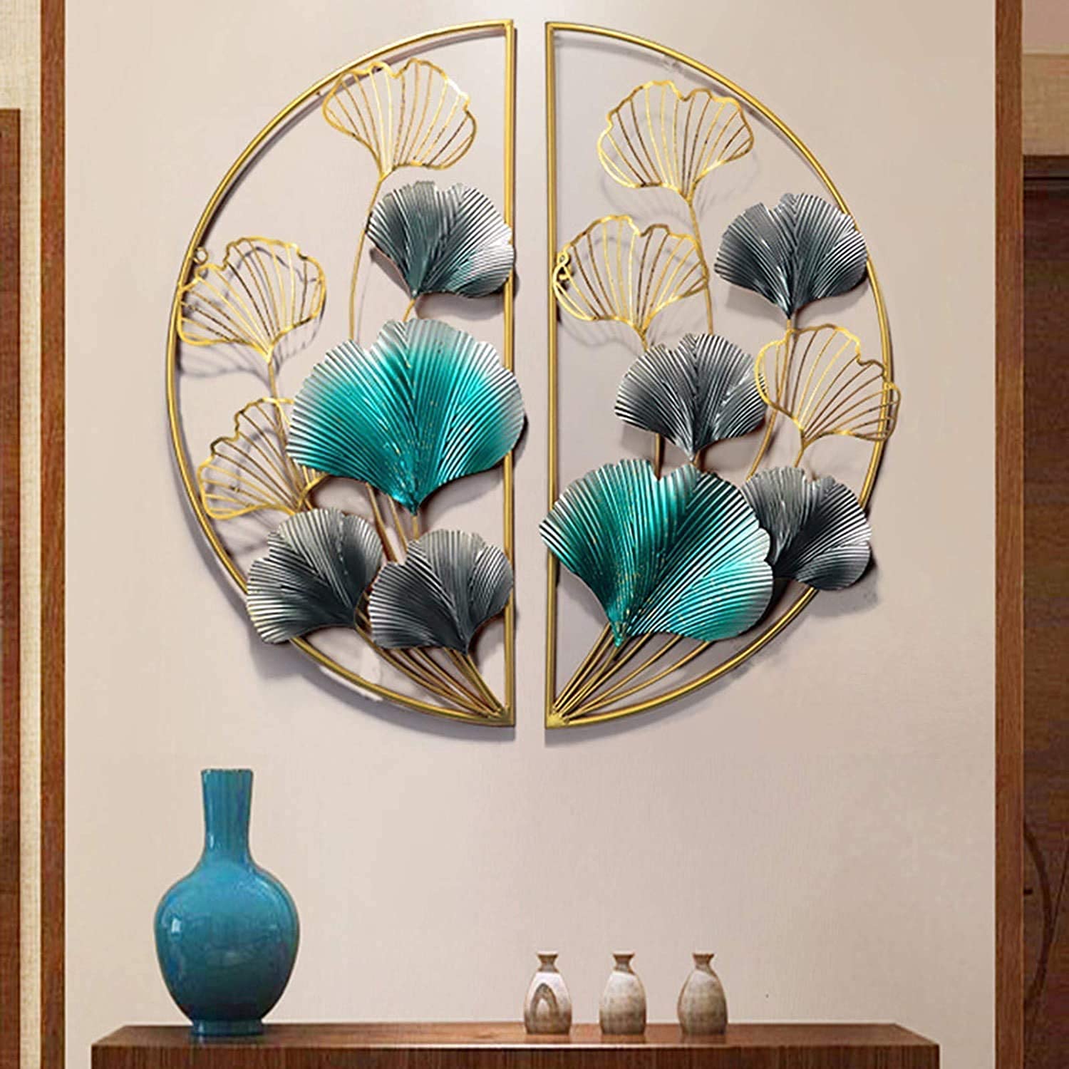 HRIDAY Delight Decor Set of 2 Metal Wall Sculpture, Golden Round Frame ...