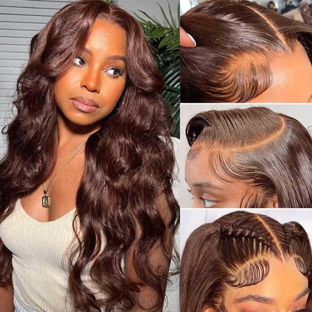 Amazon.com : Kkioor Chocolate Brown Lace Front Wig Human Hair 13x4 Body ...