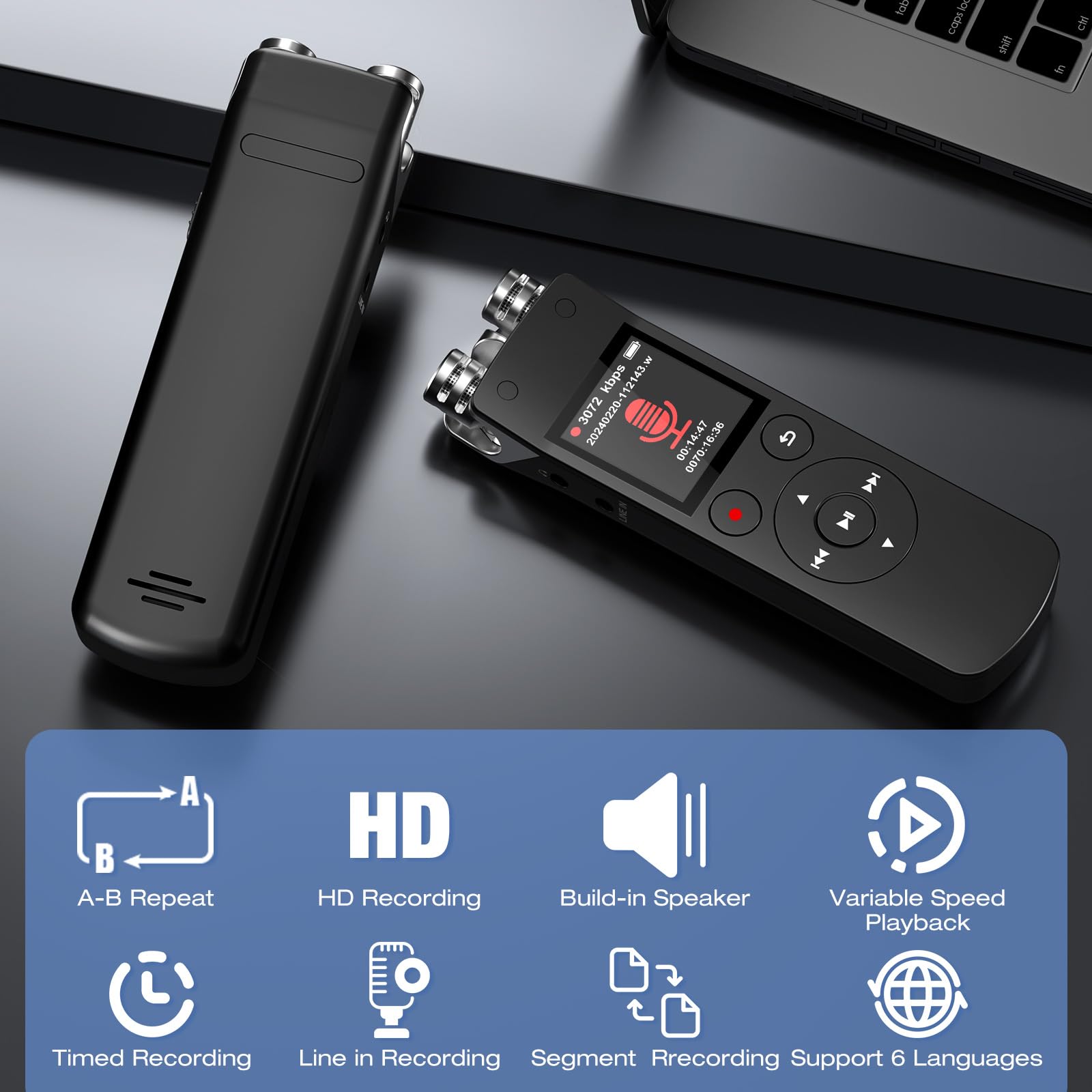 Digital Voice Recorder 64GB ,Tape Recorder Audio Recording Device With ...