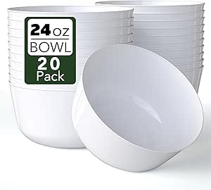 Amazon.com: Trendables Plastic Bowls Set of 20 - 24 Oz White Fancy ...
