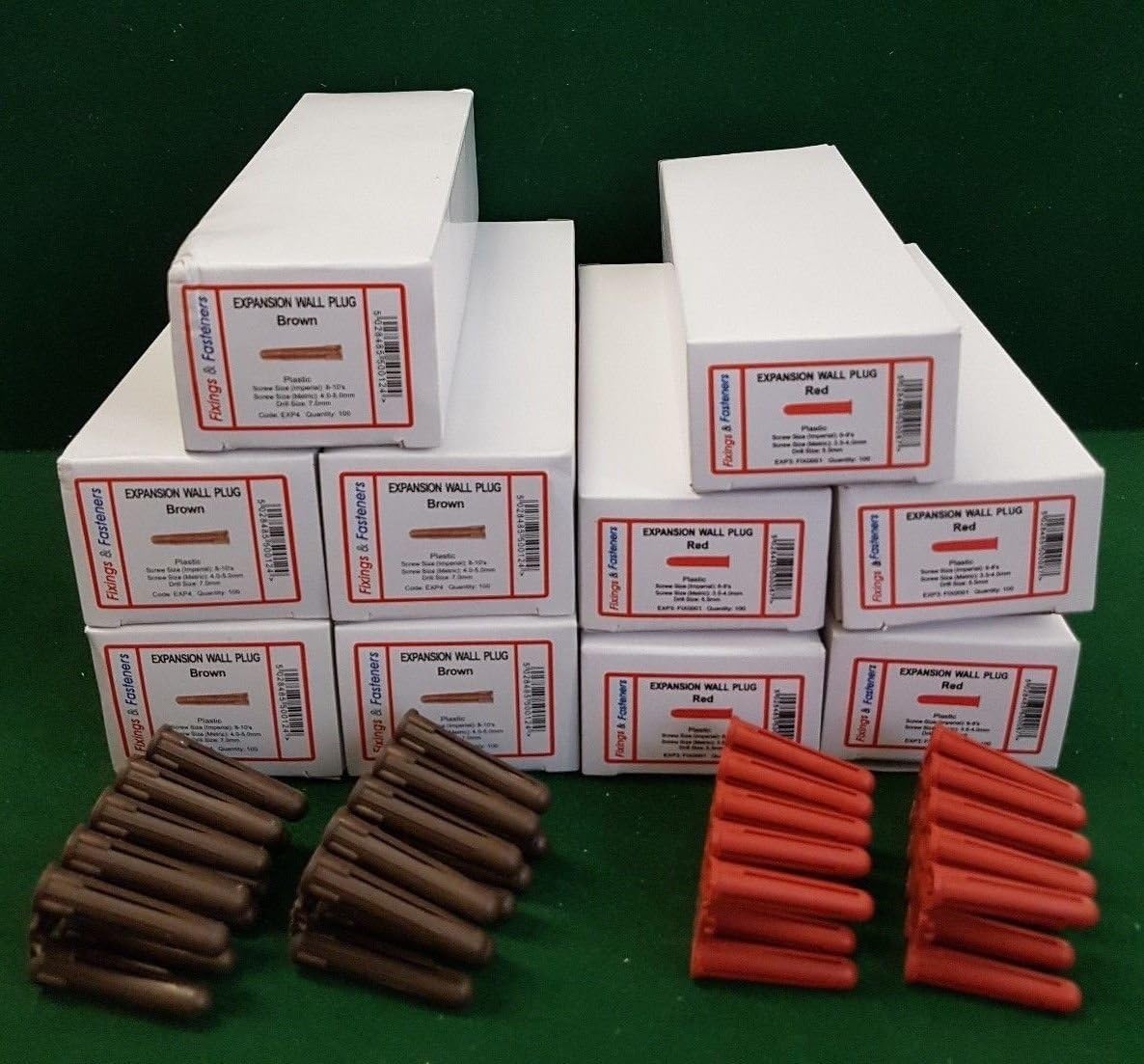 500 x 5.5mm RED & 500 x 7mm Brown Plastic Expansion Wall Fixing Raw ...