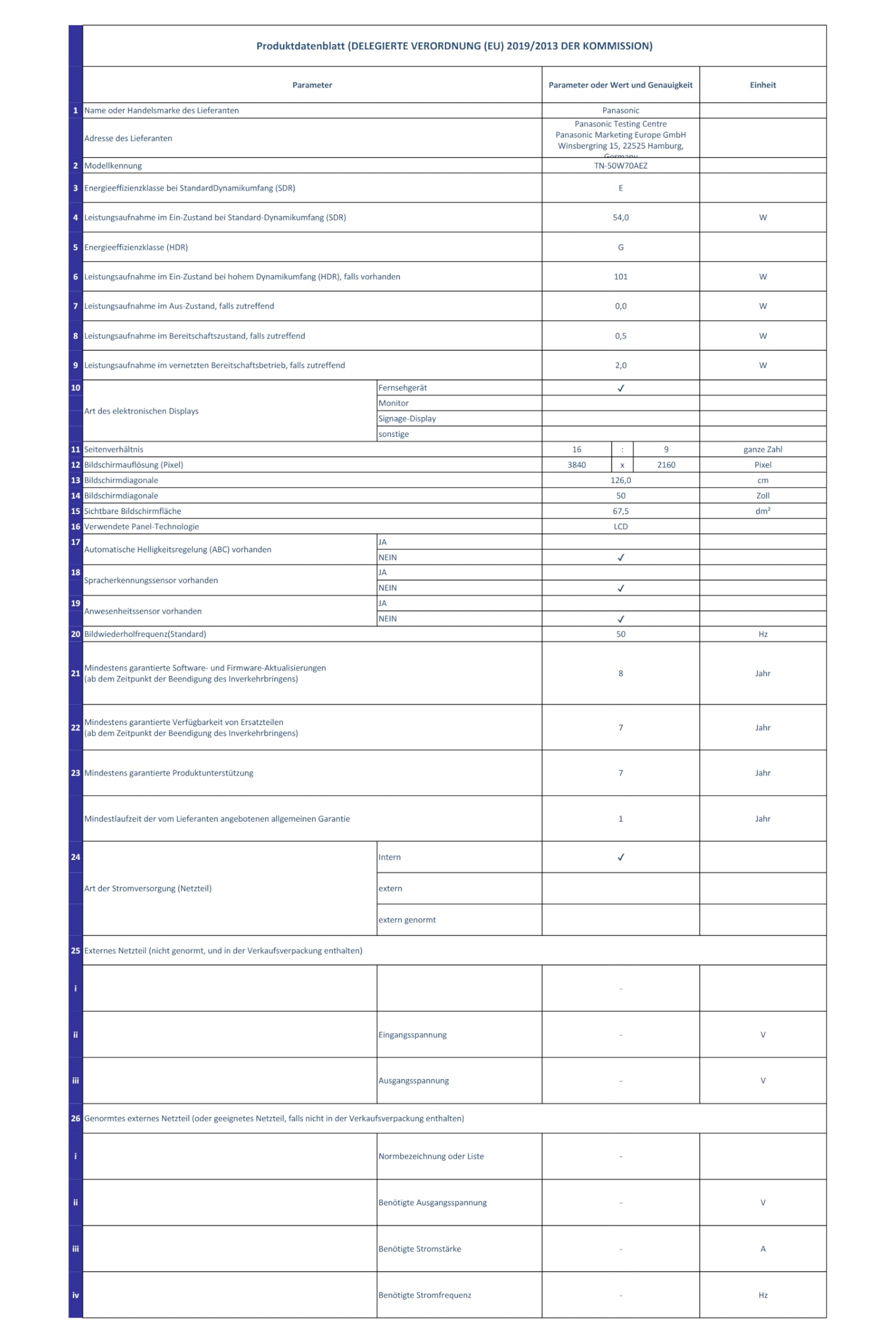 Panasonic TX-50MX600E, 50 Zoll 4K Ultra HD LED Smart TV, High Dynamic ...