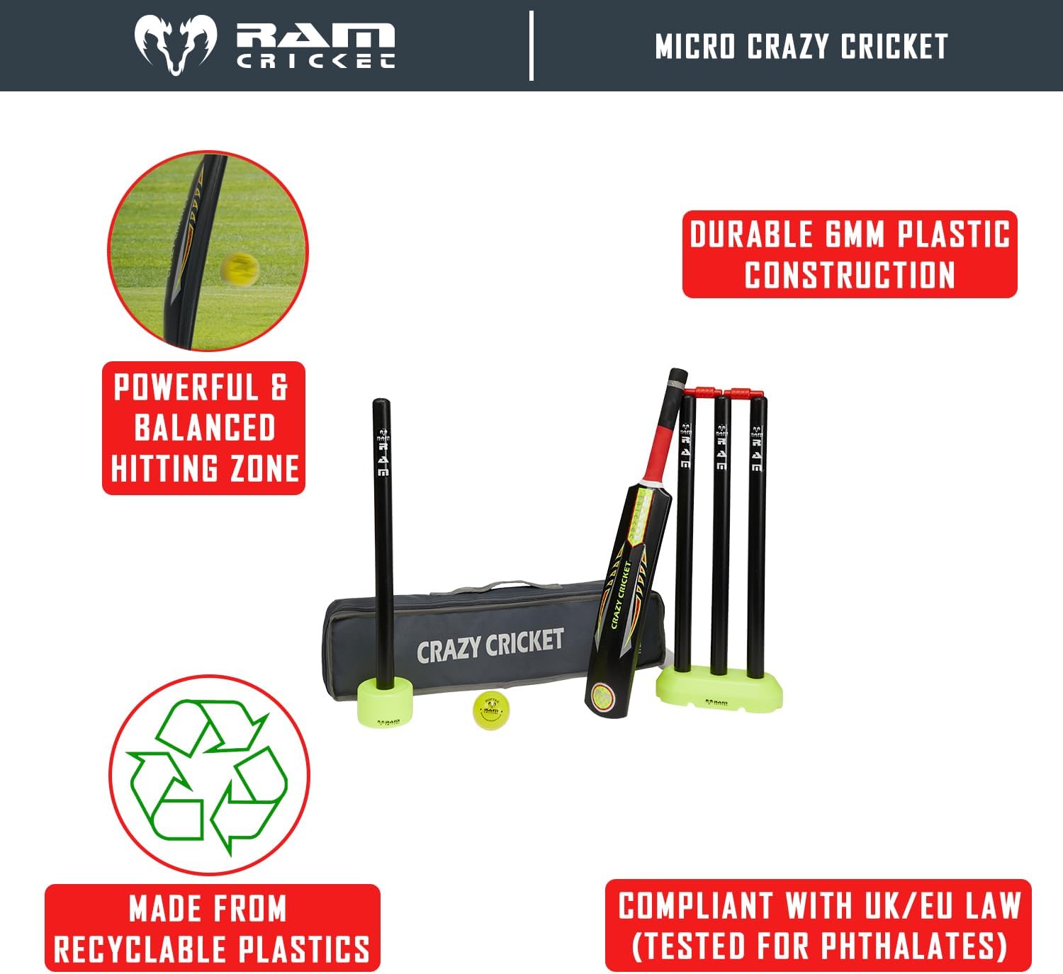 Plastic Cricket Set For Outdoor Fun Crazy Cricket Micro Set – Bat Size ...