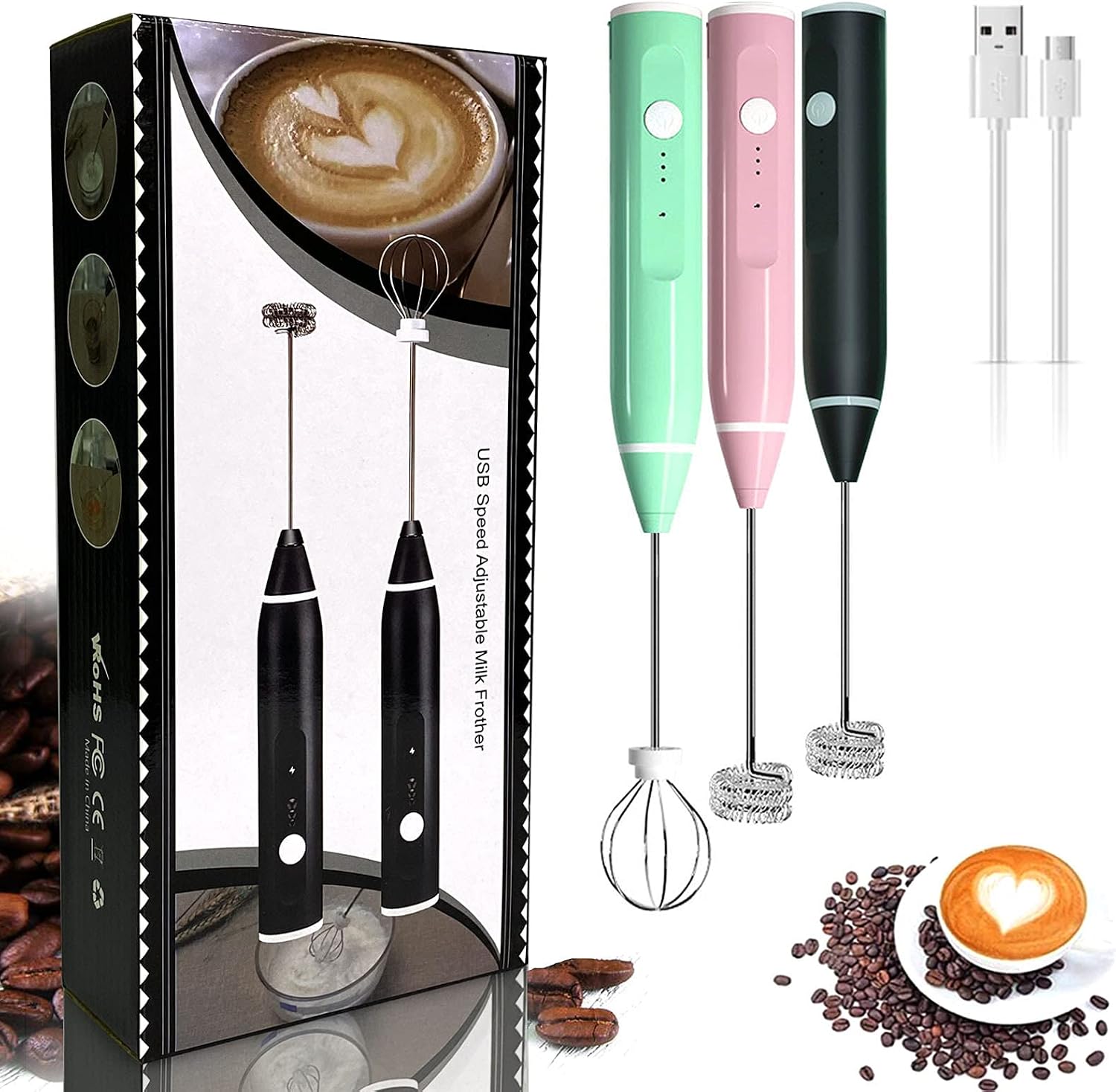 Amazon.com: Milk Frother Handheld USB Rechargeable Electric Foam Maker ...