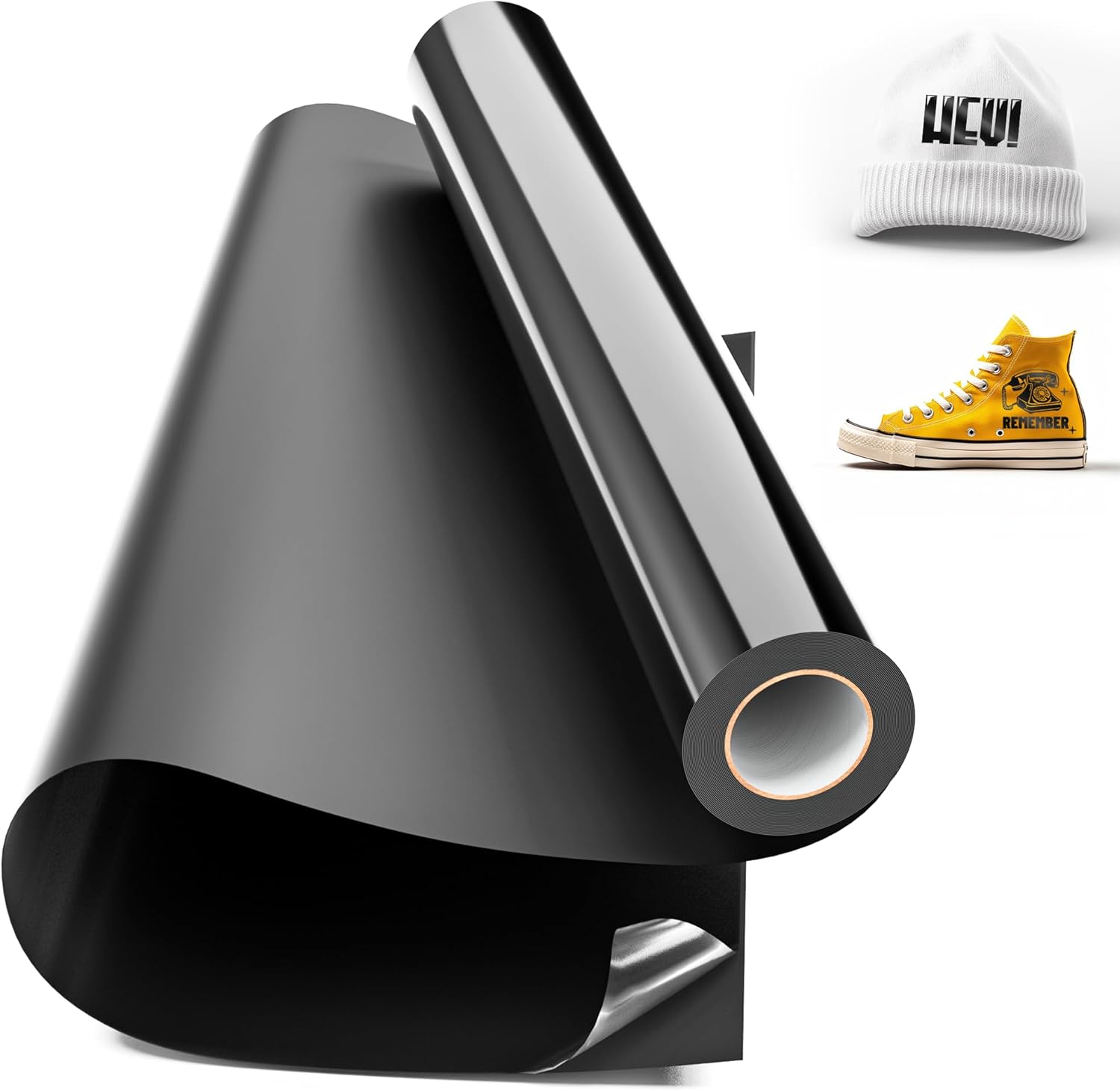 IROHTV Black Iron on Vinyl, 12"x 8ft HTV Heat Transfer Vinyl for All ...