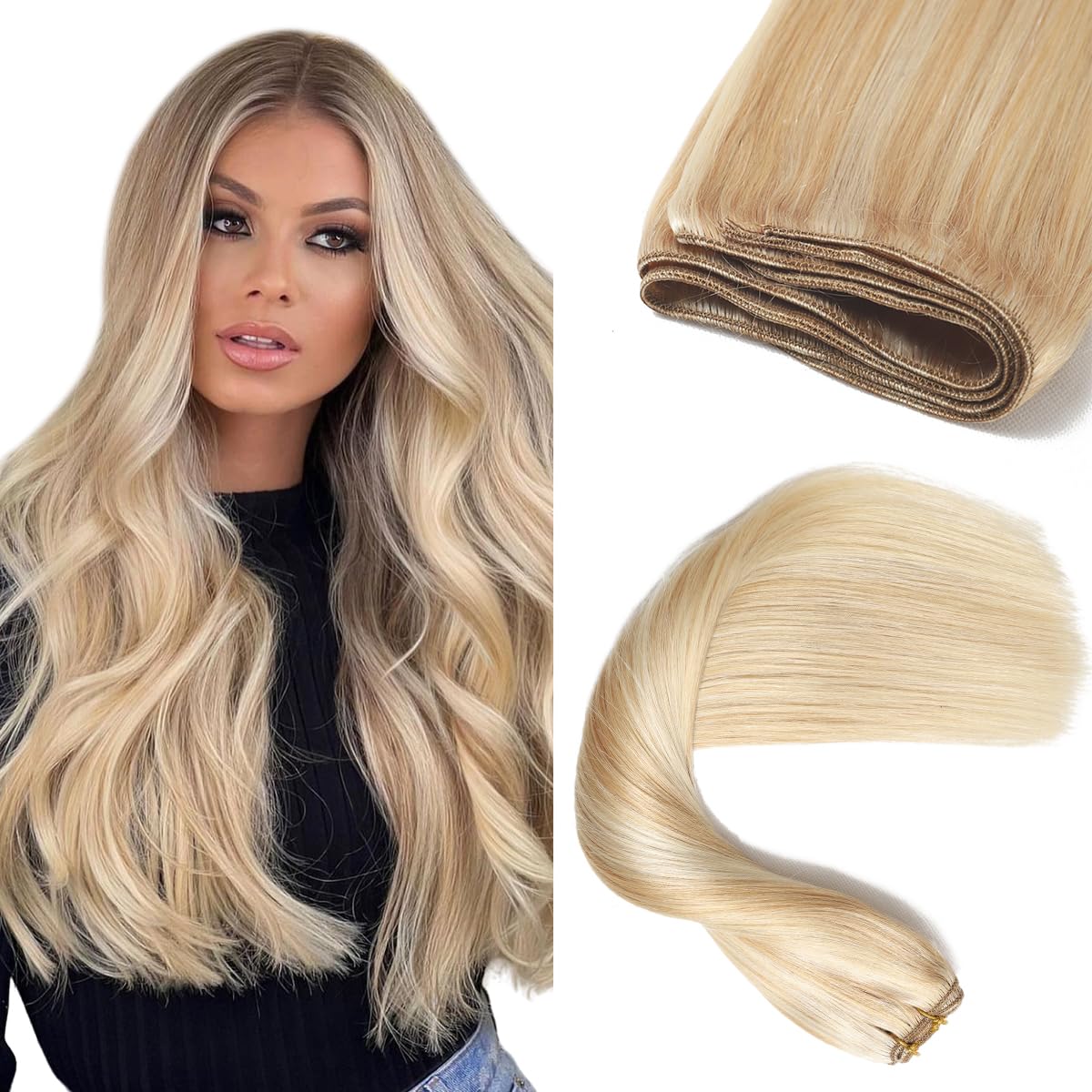 Amazon.com : XDhair Sew in Hair Extensions Blonde Highlight Weft Hair ...
