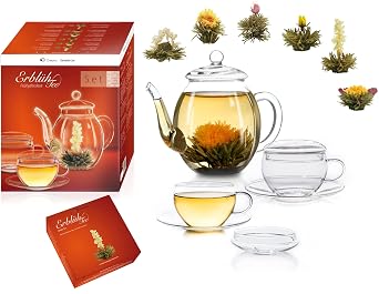 Creano Teeblumen Mix – Geschenkset Erblühtee Genießerset mit Glaskanne ...